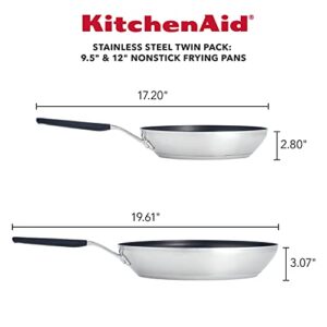 KitchenAid Nonstick Frying Pans/Skillet Set, 2 Piece, Brushed Stainless Steel