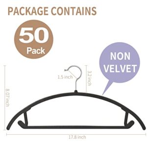 TIMMY Plastic Hangers 50pack No Shoulder Bump Suit Hangers - Chrome Hooks,Non Slip Space Saving Clothes Hangers, Heavyduty,Rounded Hangers for Sweaters,Coat,Jackets,Pants,Shirts,Dresses Black Hangers