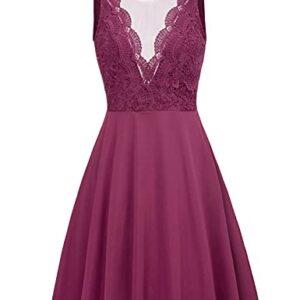 GRACE KARIN Women Sleeveless A Line Wedding Guest Dress Lace Fit and Flare Swing Dress XL Purple Red