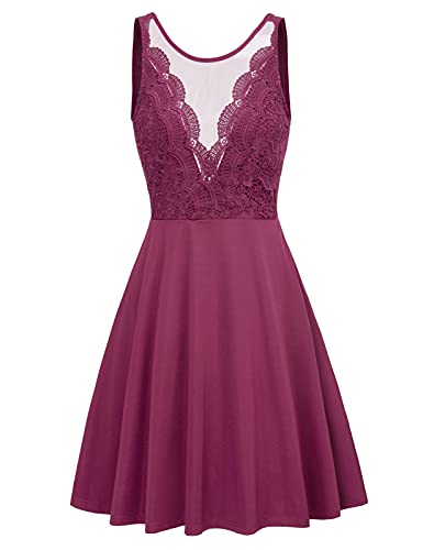 GRACE KARIN Women Sleeveless A Line Wedding Guest Dress Lace Fit and Flare Swing Dress XL Purple Red