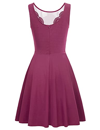 GRACE KARIN Women Sleeveless A Line Wedding Guest Dress Lace Fit and Flare Swing Dress XL Purple Red