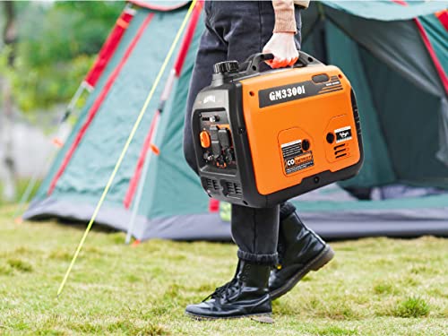 GENMAX Portable Inverter Generator，3300W Ultra-Quiet Gas Engine, EPA Compliant, Eco-Mode Feature, Ultra Lightweight for Backup Home Use & Camping (GM3300i)