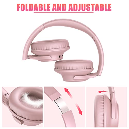 KVIDIO [Updated Bluetooth Headphones Over Ear, 65 Hours Playtime Wireless Headphones with Microphone,Foldable Lightweight Headset with Deep Bass,HiFi Stereo Sound for Travel Work Laptop PC Cellphone