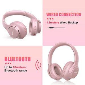 KVIDIO [Updated Bluetooth Headphones Over Ear, 65 Hours Playtime Wireless Headphones with Microphone,Foldable Lightweight Headset with Deep Bass,HiFi Stereo Sound for Travel Work Laptop PC Cellphone