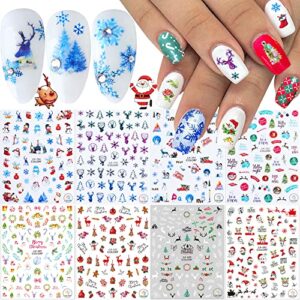 christmas nail stickers, 8 sheets christmas nail art decals snowflakes snowman santa claus reindeer christmas tree bell xmas nail design 3d self-adhesive holographic winter nail decals for women girls