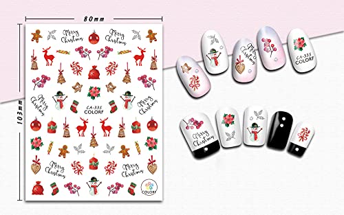 Christmas Nail Stickers, 8 Sheets Christmas Nail Art Decals Snowflakes Snowman Santa Claus Reindeer Christmas Tree Bell Xmas Nail Design 3D Self-Adhesive Holographic Winter Nail Decals for Women Girls