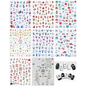 Christmas Nail Stickers, 8 Sheets Christmas Nail Art Decals Snowflakes Snowman Santa Claus Reindeer Christmas Tree Bell Xmas Nail Design 3D Self-Adhesive Holographic Winter Nail Decals for Women Girls