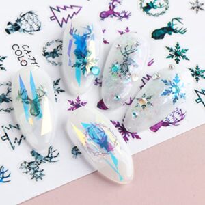 Christmas Nail Stickers, 8 Sheets Christmas Nail Art Decals Snowflakes Snowman Santa Claus Reindeer Christmas Tree Bell Xmas Nail Design 3D Self-Adhesive Holographic Winter Nail Decals for Women Girls