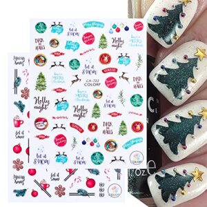 Christmas Nail Stickers, 8 Sheets Christmas Nail Art Decals Snowflakes Snowman Santa Claus Reindeer Christmas Tree Bell Xmas Nail Design 3D Self-Adhesive Holographic Winter Nail Decals for Women Girls