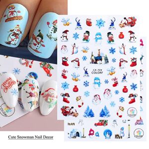 Christmas Nail Stickers, 8 Sheets Christmas Nail Art Decals Snowflakes Snowman Santa Claus Reindeer Christmas Tree Bell Xmas Nail Design 3D Self-Adhesive Holographic Winter Nail Decals for Women Girls