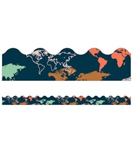 carson dellosa let's explore world map bulletin board borders, 39 feet of scalloped travel map classroom borders for bulletin board, white board, cork board, room decor, desk decor and classroom decor