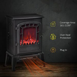 HOMCOM 22" Free Standing Electric Fireplace Stove, Fireplace Heater with Realistic Flame Effect, Overheat Safety Protection, 750W / 1500W, Black