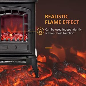 HOMCOM 22" Free Standing Electric Fireplace Stove, Fireplace Heater with Realistic Flame Effect, Overheat Safety Protection, 750W / 1500W, Black