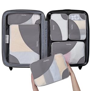 olarhike 6 set packing cubes for travel, 4 various sizes(large,medium,small,slim) luggage organizer bags for travel accessories travel essentials, travel cubes for carry on suitcases (grey)