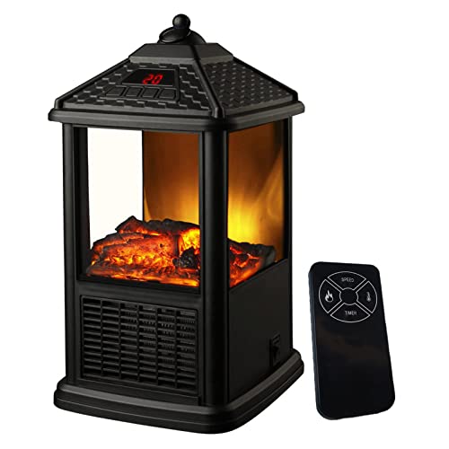 Portable Little Small Electric Fireplaces Space Heaters for Indoor Use Freestanding Bedroom Mini Electric Space Fireplace Heaters Stove with Flame Thermostat Timer Remote Control Overheat Protection