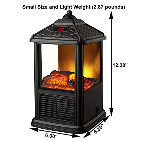 Portable Little Small Electric Fireplaces Space Heaters for Indoor Use Freestanding Bedroom Mini Electric Space Fireplace Heaters Stove with Flame Thermostat Timer Remote Control Overheat Protection