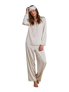 barefoot dreams washed satin eyemask pj set, luxe satin sleepwear with sleep mask, cream multi,