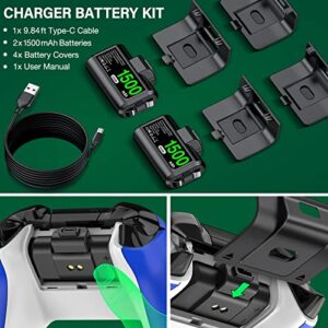 ELISWEEN Rechargeable Controller Battery Pack 2X1500Mah Xbox Battery Pack & 4 Battery Covers, Xbox One Controller Battery Pack with 9.84Ft Type-C Cable for Xbox One S/X/Elite