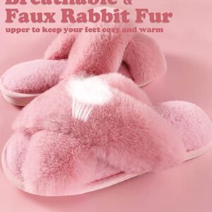 Women Pink Fuzzy Fluffy Slippers-Ankis Soft Cozy Plush Fuzzy Slippers Faux Rabbit Fur Memory Foam Furry Open Toe Breathable Fuzzy Slippers Bedroom Warm Comfy Cross Band Slippers for Women House Indoor