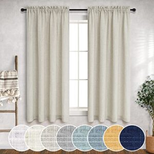 tan curtains 54 inch length for nursery room 2 panel rod pocket short neutral semi sheer linen drop cloth look light filtering cotton curtains for bedroom guest picture window kitchen spa office beige