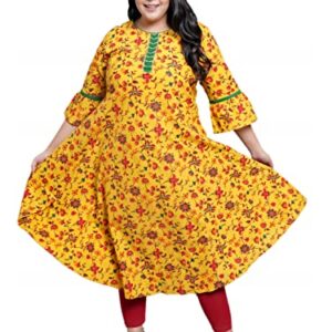 Yash Gallery Women's Plus Size Cotton Floral Print Anarkali kurta (Mustard Yellow)