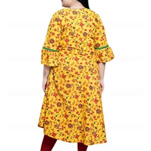 Yash Gallery Women's Plus Size Cotton Floral Print Anarkali kurta (Mustard Yellow)