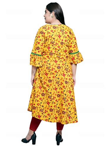 Yash Gallery Women's Plus Size Cotton Floral Print Anarkali kurta (Mustard Yellow)