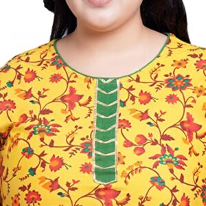 Yash Gallery Women's Plus Size Cotton Floral Print Anarkali kurta (Mustard Yellow)