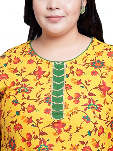 Yash Gallery Women's Plus Size Cotton Floral Print Anarkali kurta (Mustard Yellow)