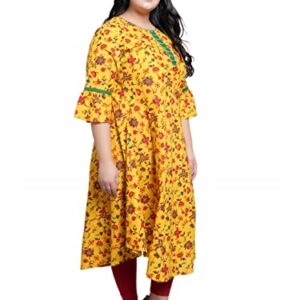 Yash Gallery Women's Plus Size Cotton Floral Print Anarkali kurta (Mustard Yellow)