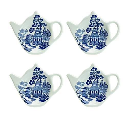 Grace Teaware Tea Bag Caddy Holder, Set of 4 (Blue Willow)