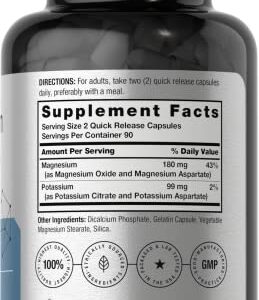 Magnesium Potassium Aspartate Complex | 180 Capsules | Non-GMO and Gluten Free Formula | by Horbaach