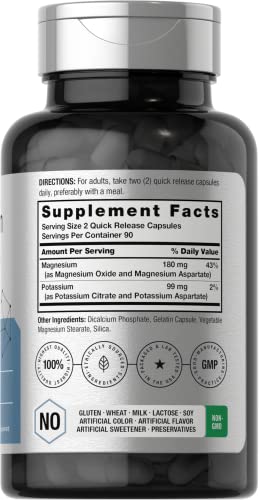 Magnesium Potassium Aspartate Complex | 180 Capsules | Non-GMO and Gluten Free Formula | by Horbaach