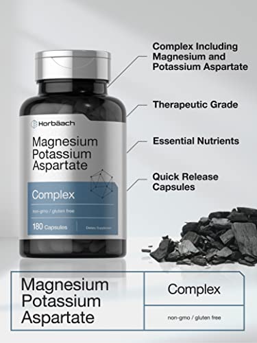 Magnesium Potassium Aspartate Complex | 180 Capsules | Non-GMO and Gluten Free Formula | by Horbaach