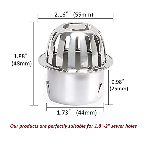 SHUGUANGGUDE Dome Gutter Guard Filter, Gutter Strainer, 304 Stainless Steel Down Spout Strainer, Outdoor Drain Cover, Gutter Cleaning Tool, for Stops Leaves Seeds and Other Debris,1.8in~2in