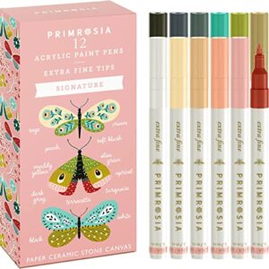 primrosia 12 signature acrylic paint pens – extra fine tip markers set. art supplies for paper, crafting, glass, canvas, rock painting, card making, coloring and diy