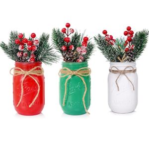 christmas centerpiece, christmas decor mason jars, centerpiece table decorations, christmas tree decor, home mantle decor, mason jar dining table centerpiece, christmas centerpiece for dining table – 3pc