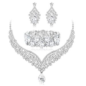 ironbox crystal wedding bridal jewelry set for women prom sliver rhinestone teardrop necklace earrings bracelet wedding bridesmaid gifts fit with wedding dress