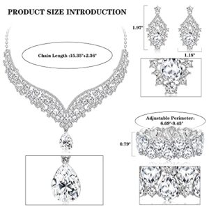 IRONBOX Crystal Wedding Bridal Jewelry Set for Women Prom Sliver Rhinestone Teardrop Necklace Earrings Bracelet Wedding Bridesmaid Gifts Fit with Wedding Dress