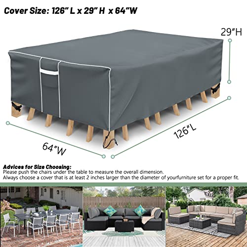 Gasadar Outdoor Furniture Cover Waterproof, Outdoor Sectional Cover, 500D Heavy Duty, All Weather Protection Rectangular Patio Covers for Outdoor Furniture Set, 126" L x 64" W x 29" H -Grey