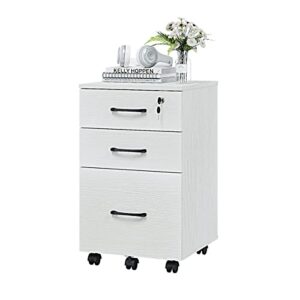 panana 3 drawer wood mobile file cabinet, under desk storage drawers small file cabinet for home office (white)