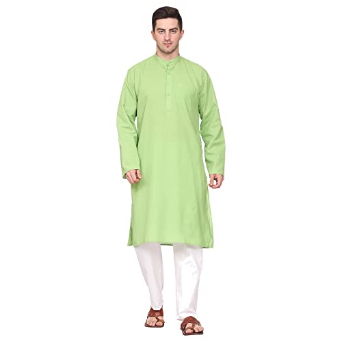 ITOS365 Men Cotton Blend Kurta Pyjama Pajama Set Party Fashion Regular Ethinic Wear Indian Dress Gift for Men Green XL