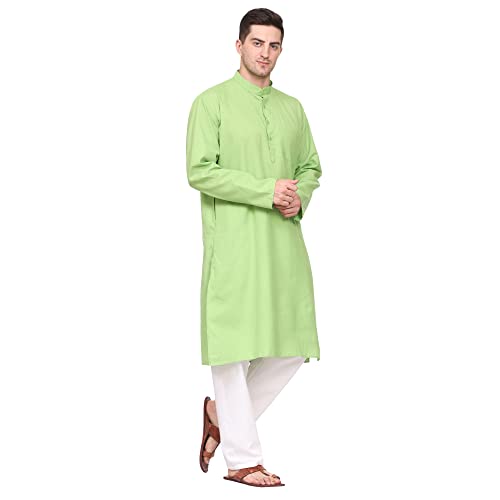 ITOS365 Men Cotton Blend Kurta Pyjama Pajama Set Party Fashion Regular Ethinic Wear Indian Dress Gift for Men Green XL