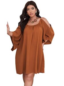 soly hux women plus size summer dress cold shoulder short sleeve casual loose short dresses brown 1xl