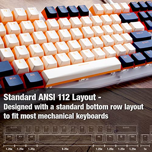 GUNMJO PBT Doubleshot Keycaps for Gaming Keyboard with Cherry MX Switches, OEM Profile 112 Keys with 6.25U Space Bar, Bevel Cut Keycaps for Mechanical Keyboard, White/Blue with Orange Bottom