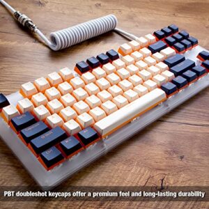 GUNMJO PBT Doubleshot Keycaps for Gaming Keyboard with Cherry MX Switches, OEM Profile 112 Keys with 6.25U Space Bar, Bevel Cut Keycaps for Mechanical Keyboard, White/Blue with Orange Bottom