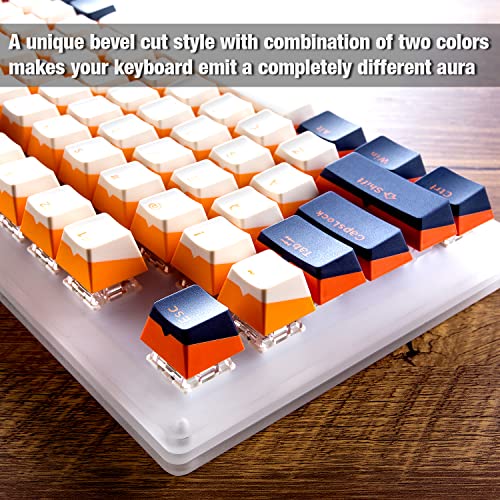 GUNMJO PBT Doubleshot Keycaps for Gaming Keyboard with Cherry MX Switches, OEM Profile 112 Keys with 6.25U Space Bar, Bevel Cut Keycaps for Mechanical Keyboard, White/Blue with Orange Bottom