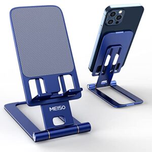 meiso cell phone stand, fully foldable phone holder for desk, desktop mobile phone cradle dock compatible with iphone, samsung galaxy, ipad mini, tablets up to 10” (navy blue)