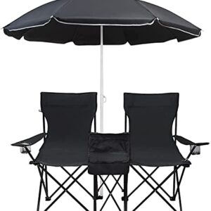 LEADALLWAY Double Camping Chair with Parasol Portable Folding Lawn Chair Support 256 LBS,19''x19''Each seat