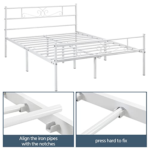 Yaheetech Classic Metal Platform Bed Frame with Headboard and Footboard Flower Design Mattress Foundation Easy Set Up Structure Full Size White